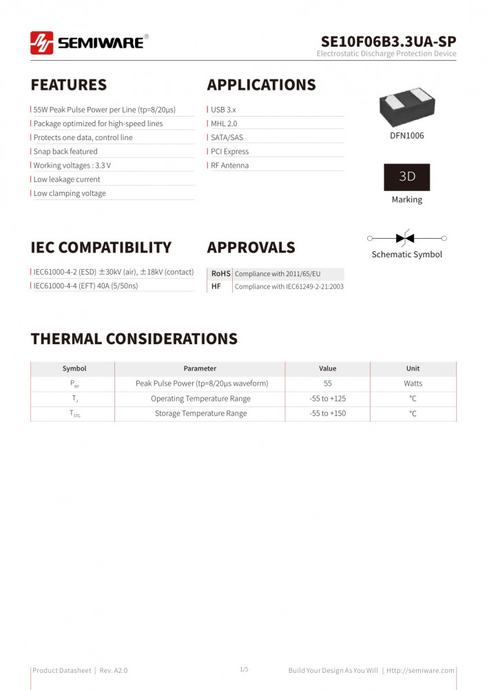 SE10F06B3.3UA-SP technical document page 1