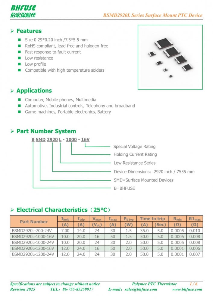 BHFUSE BSMD2920L series datasheet page 1