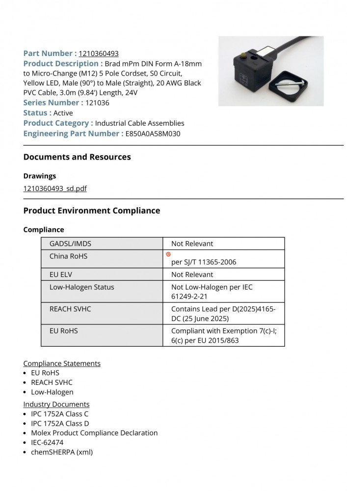 Molex product drawing page 1