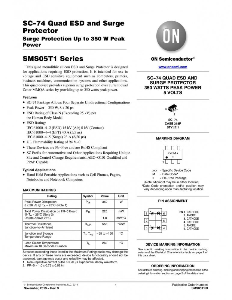SMS05T1G datasheet page 1