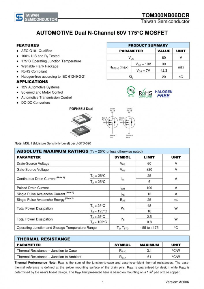 TQM300NB06DCR datasheet page 1