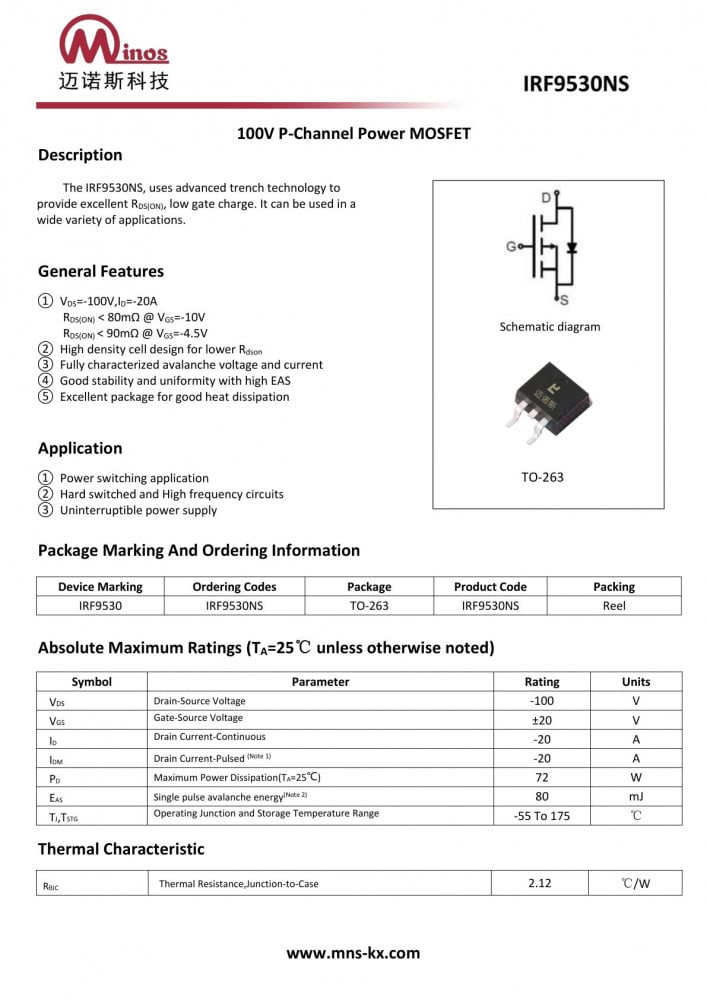IRF9530NS-MNS datasheet page 1