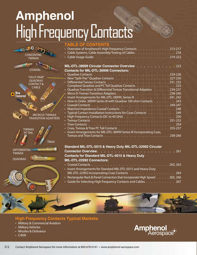 Amphenol high-frequency contacts catalog page 1