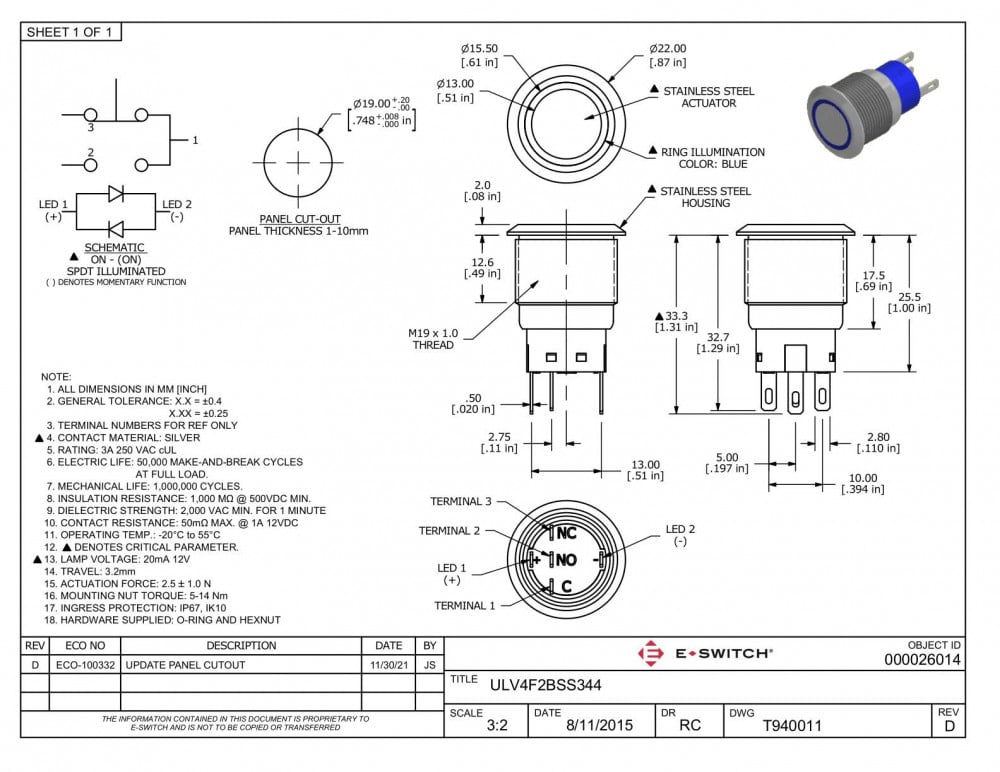 ULV4F2BSS344 technical drawing page 1