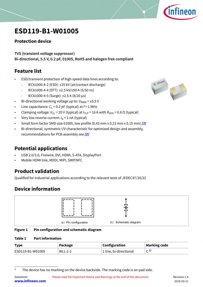 ESD119-B1-W01005 datasheet page 1