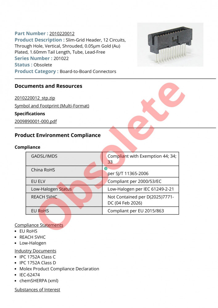 MOLEX 2010220012 technical document preview, page 1