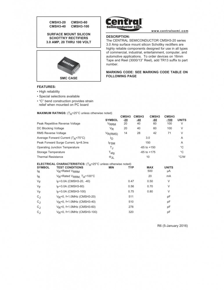 CMSH3 series datasheet page 1