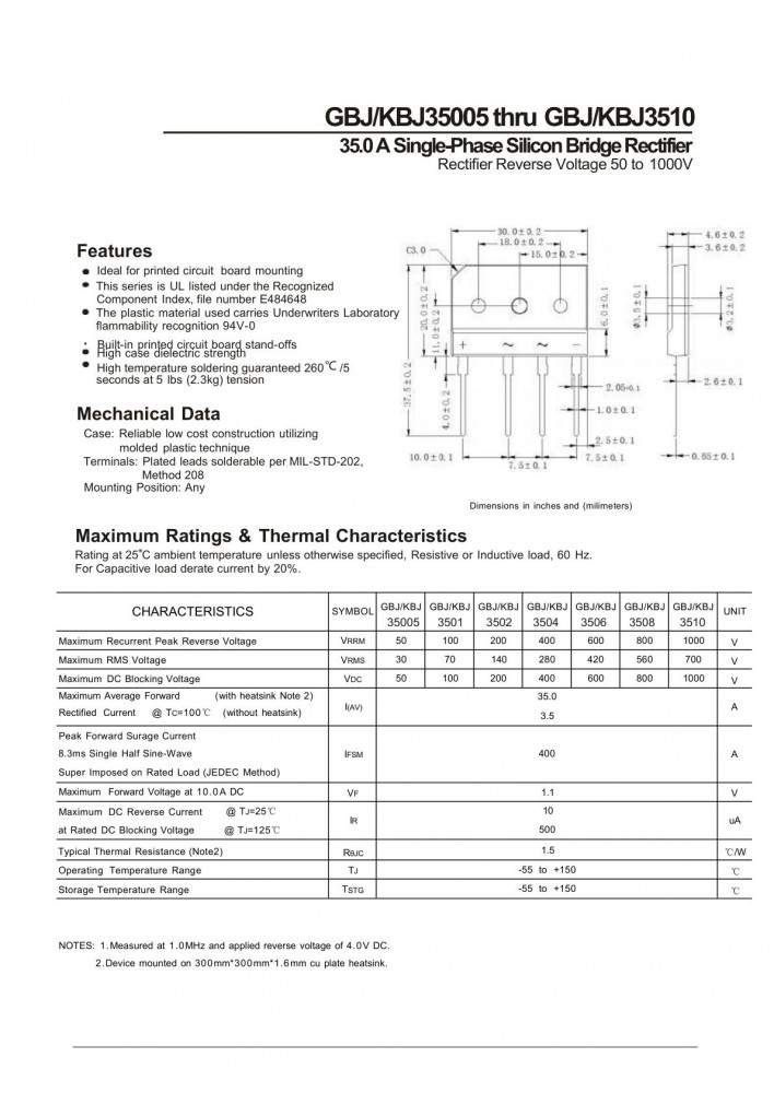 GBJ/KBJ 35005 through 3510 datasheet, page 1