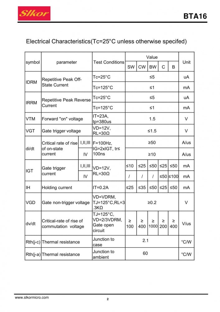 BTA16-800B datasheet page 2