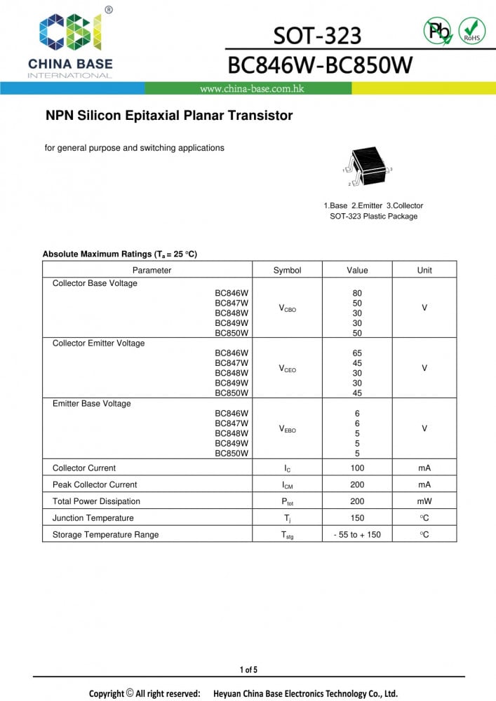 BC847AW datasheet page 1