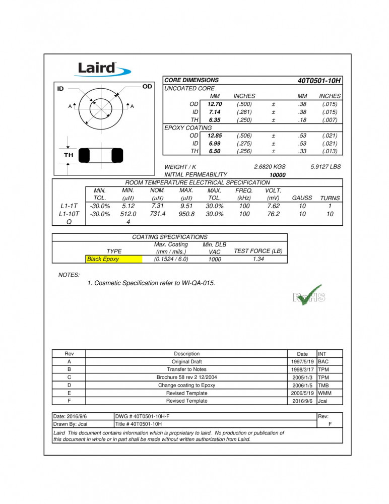 Laird 40T0501-10H technical document preview