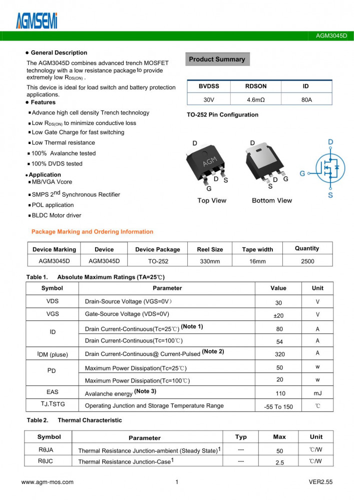 AGM3045D datasheet page 1