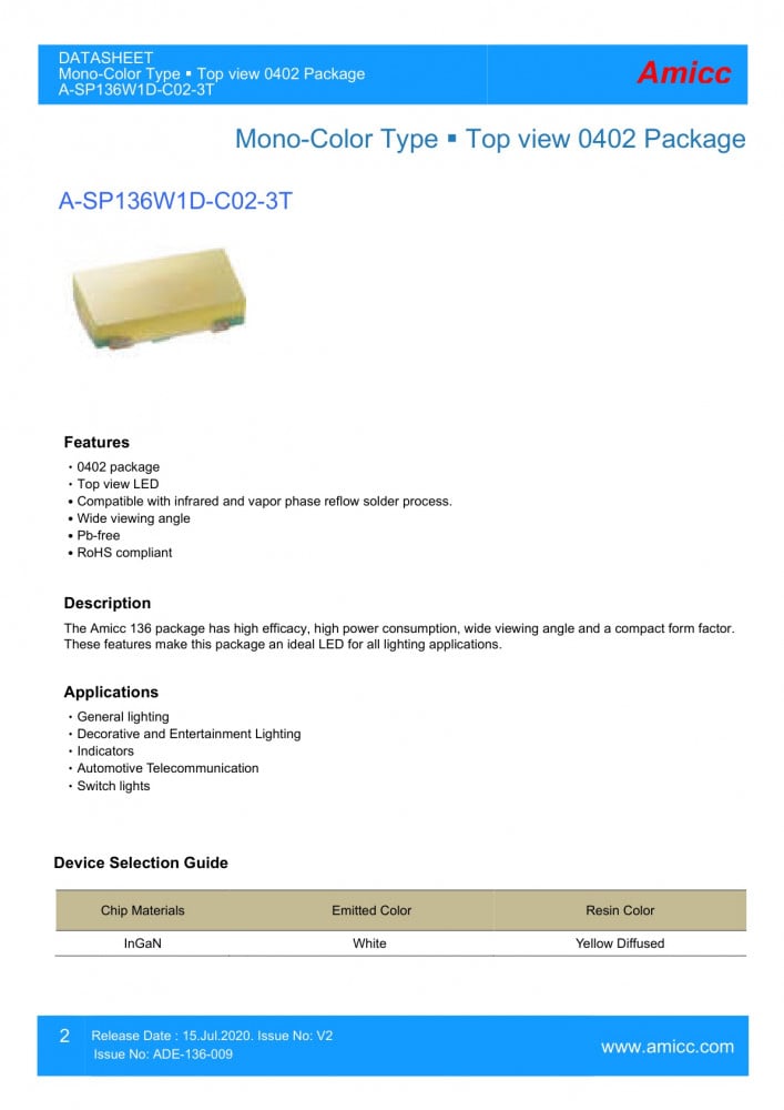 A-SP136W1D-C02-3T datasheet page 2