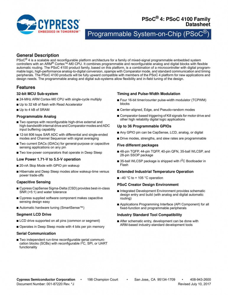 CY8C4125LQI-483 document page 1