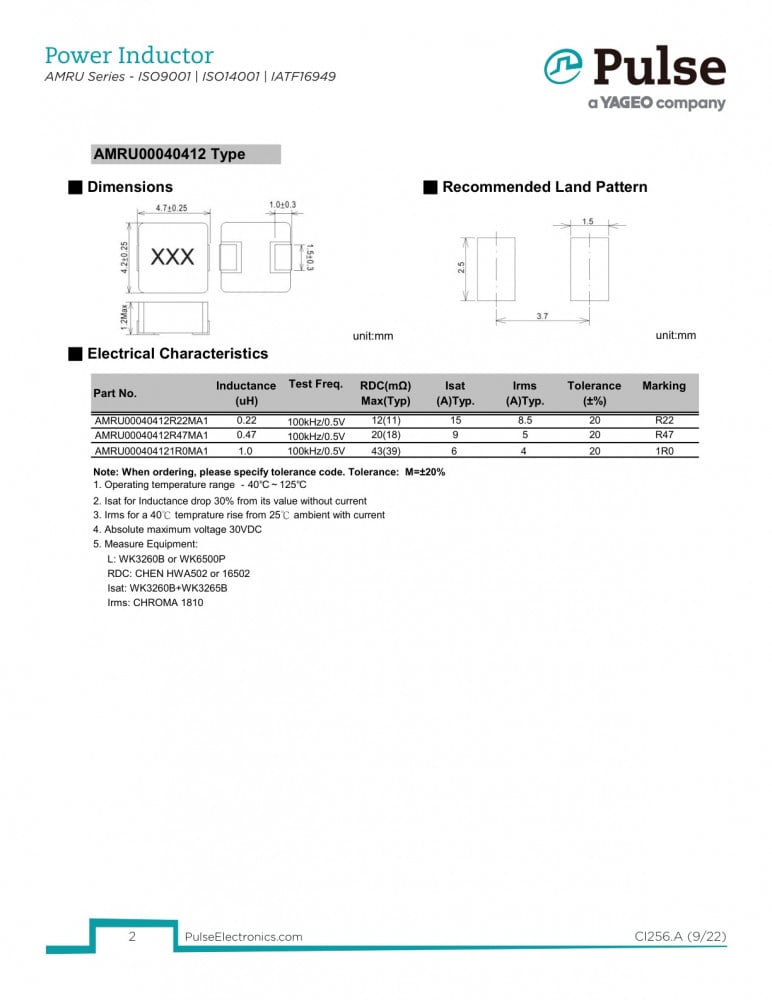 Chilisin AMRU datasheet page 2