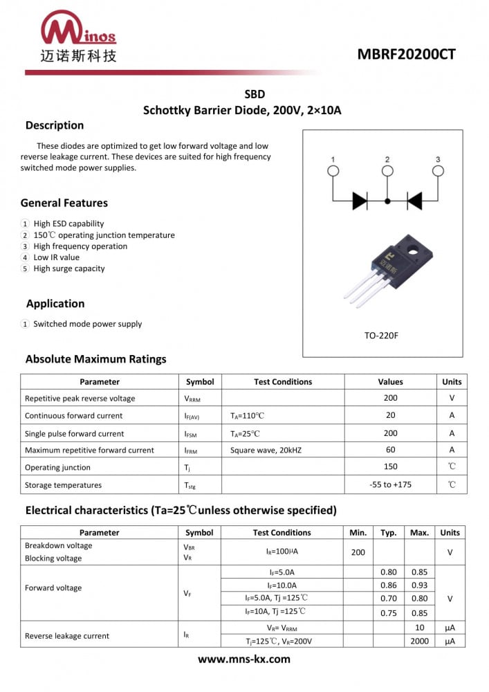 MBRF20200CT datasheet page 1