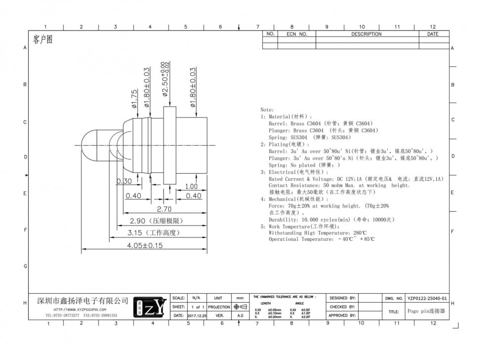 YZP0122-25040-01 specification page 3