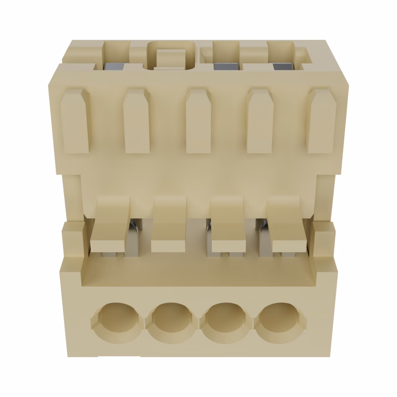 Appli-Mate RAST 2.5 Connector, 2.50mm Pitch, Female, 4 Circuits, No Position Keys Removed, Polarizing Rib Between 2/3, 1 Closed and 1 Open Endwall, Circuit 2 Voided, Latch at Circuit 2, Tin Plating for sale