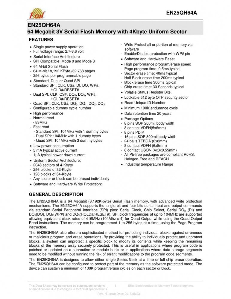 EN25QH64A datasheet page 1