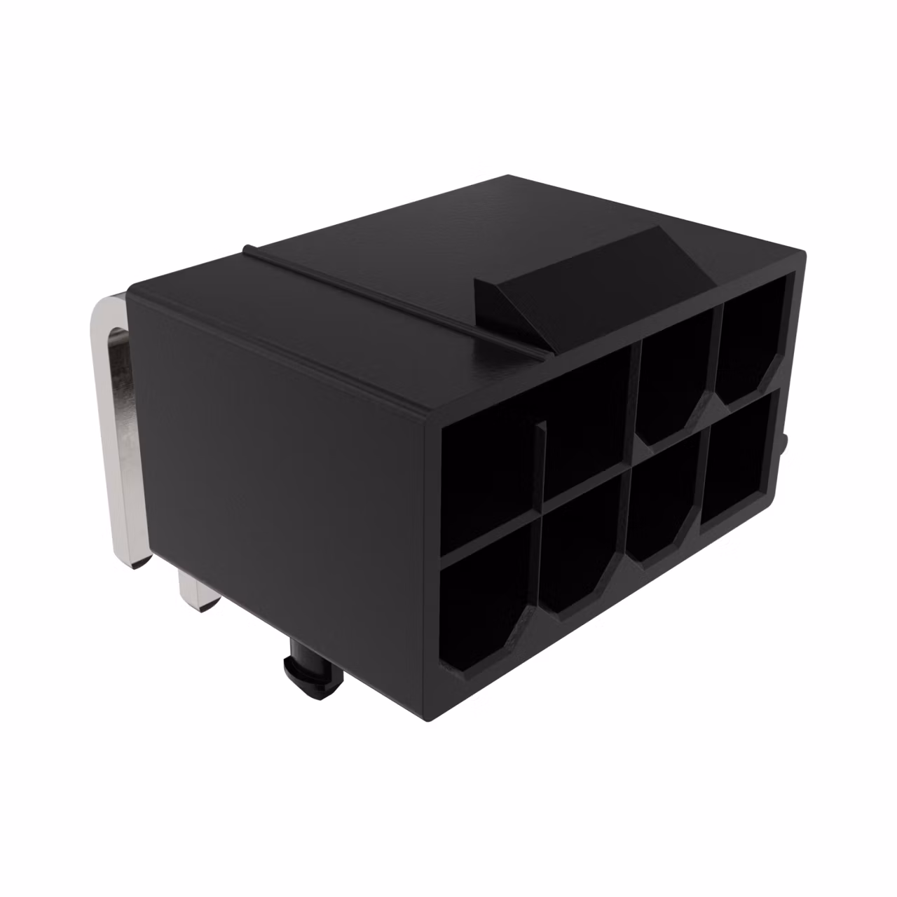 Mini-Fit Jr. Header, Dual Row, Right-Angle, Third Generation Polarization Type for PCIe Applications, 8 Circuits, Nylon UL 94V-0, 2.54µm Matte Tin Plating, Black, Tape and Reel for sale
