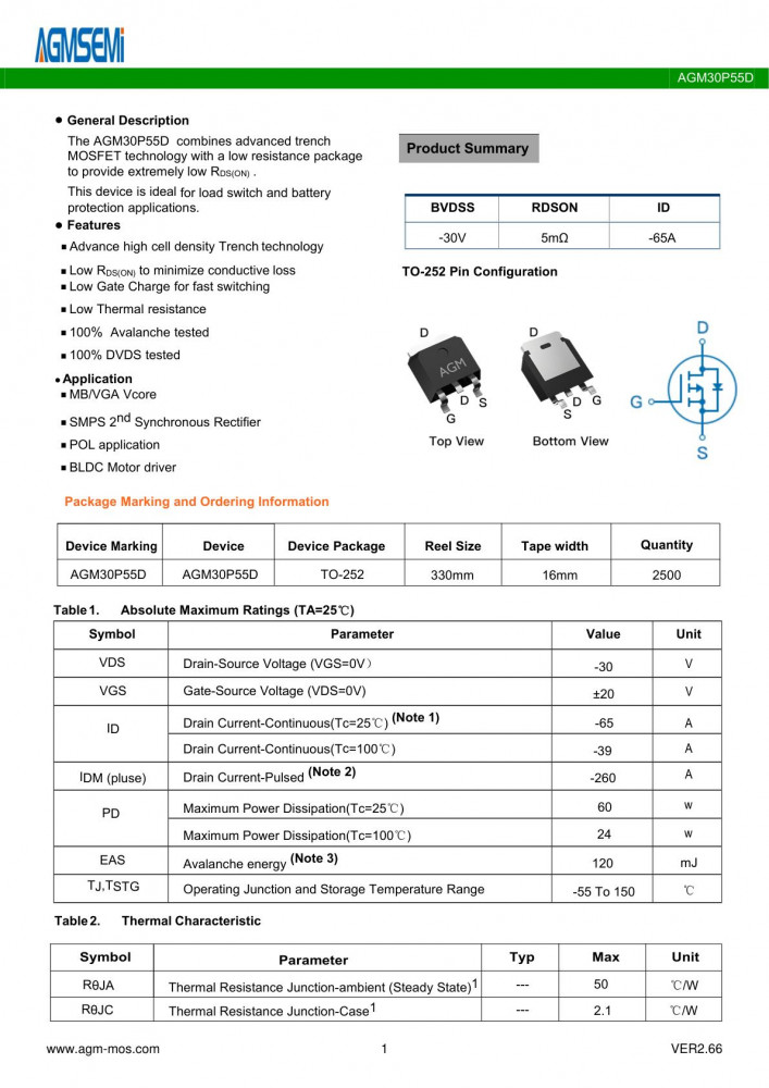 AGM30P55D datasheet page 1