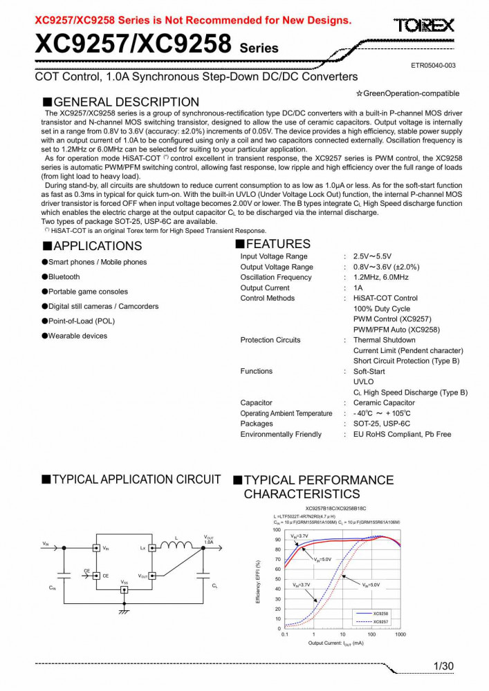 XC9258 datasheet page 1