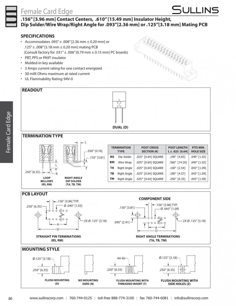 Sullins RSM10DTMN-S273 technical document page 1