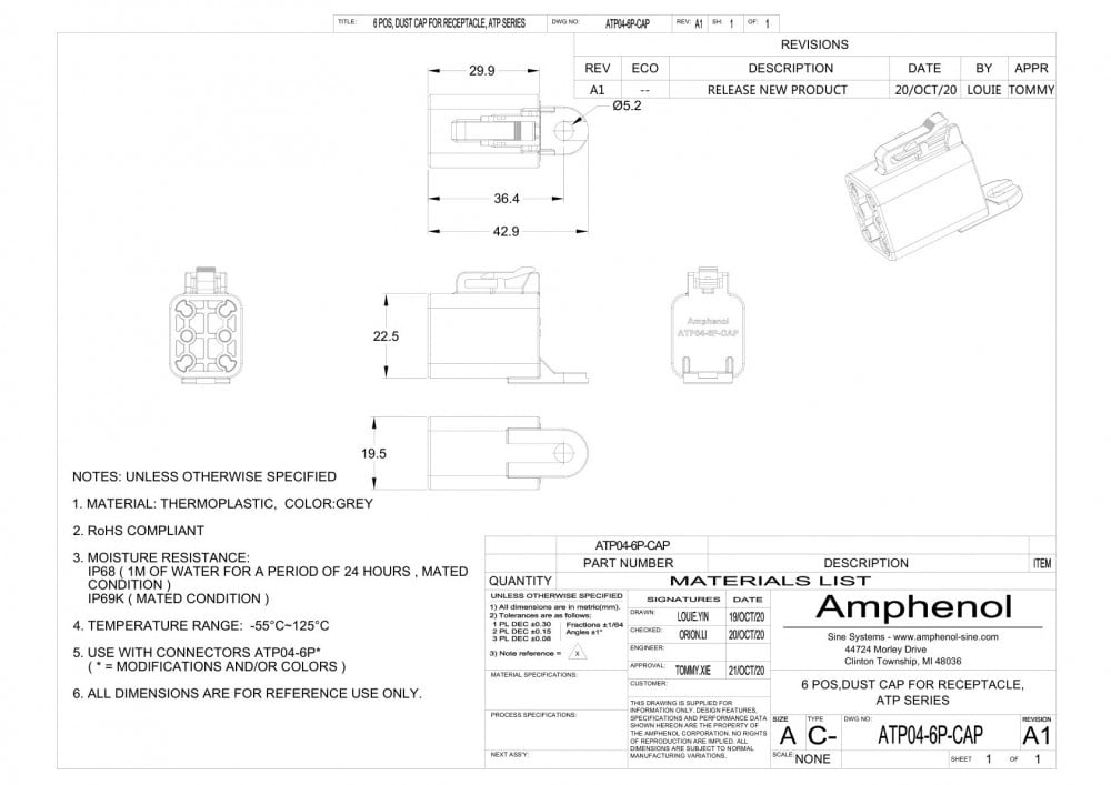 Amphenol ATP04-6P-CAP technical drawing preview