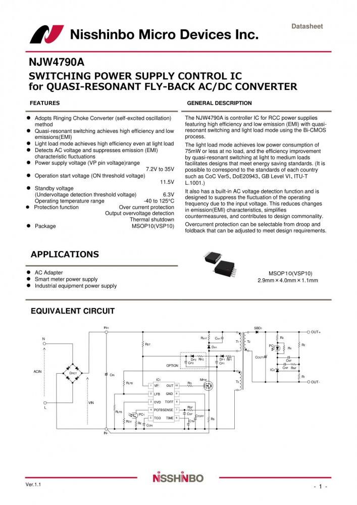 NJW4790A datasheet page 1