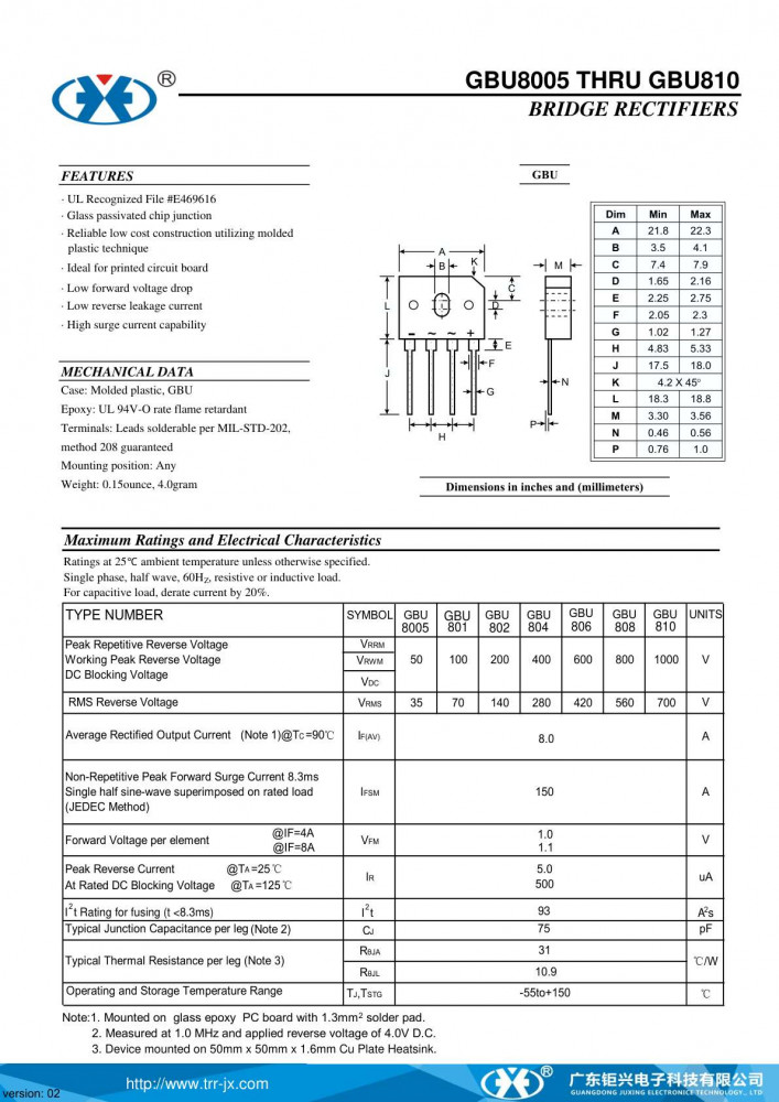 JUXING GBU810 datasheet page 1