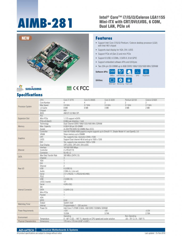 ADVANTECH AIMB-281G2-00A1E technical document page 1