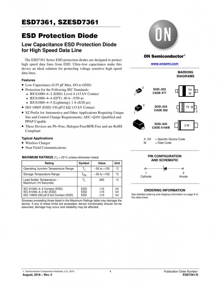 ESD7361HT1G datasheet page 1