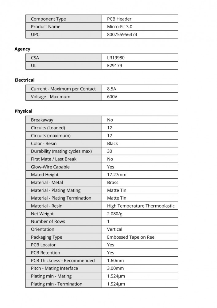 Technical document image 3 for MOLEX 436501224