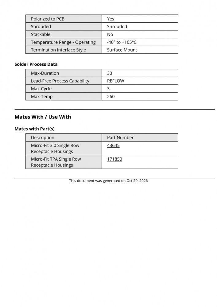 Technical document image 4 for MOLEX 436501224