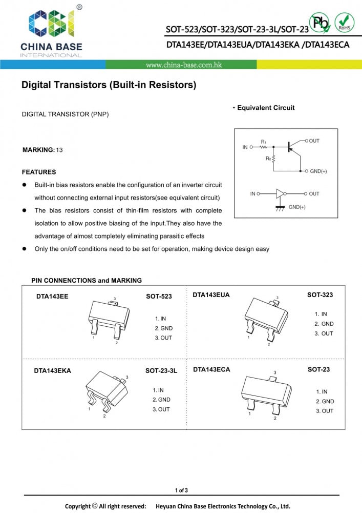 DTA143EUA datasheet page 1
