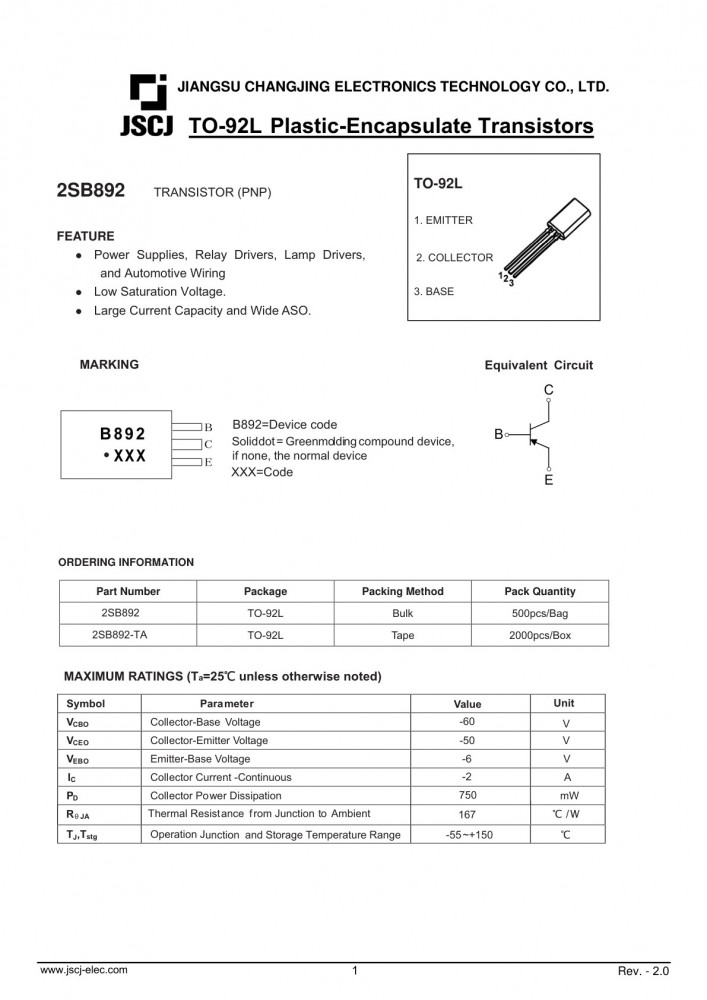 2SB892 datasheet page 1