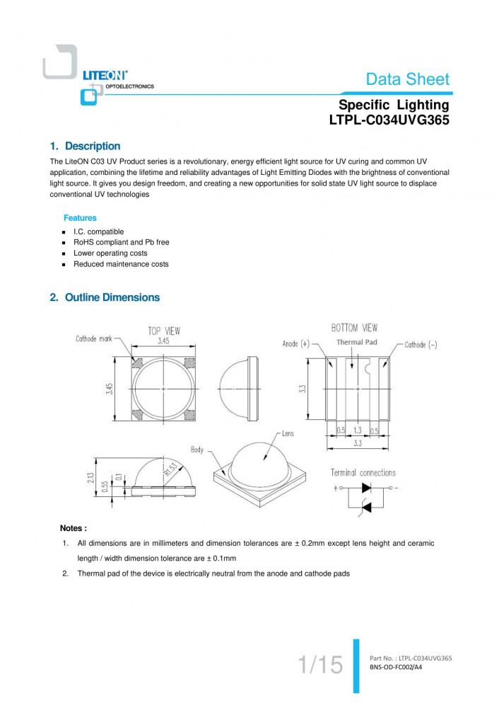 LTPL-C034UVG365 datasheet page 2