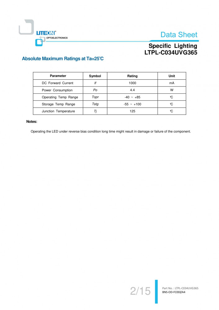 LTPL-C034UVG365 datasheet page 3