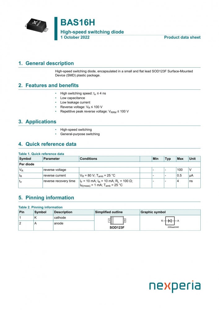 BAS16H datasheet page 1