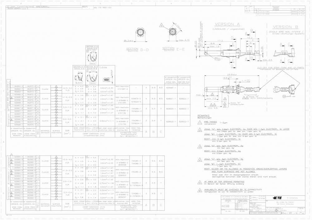TE Connectivity 929964-1 technical drawing page