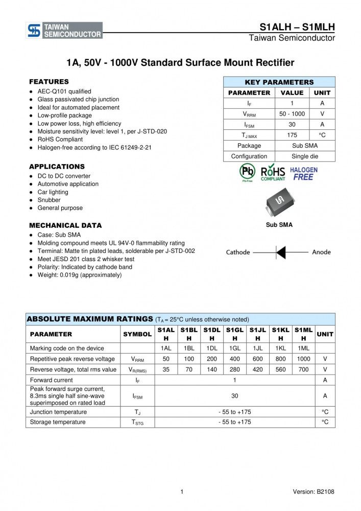 S1KLH datasheet page 1