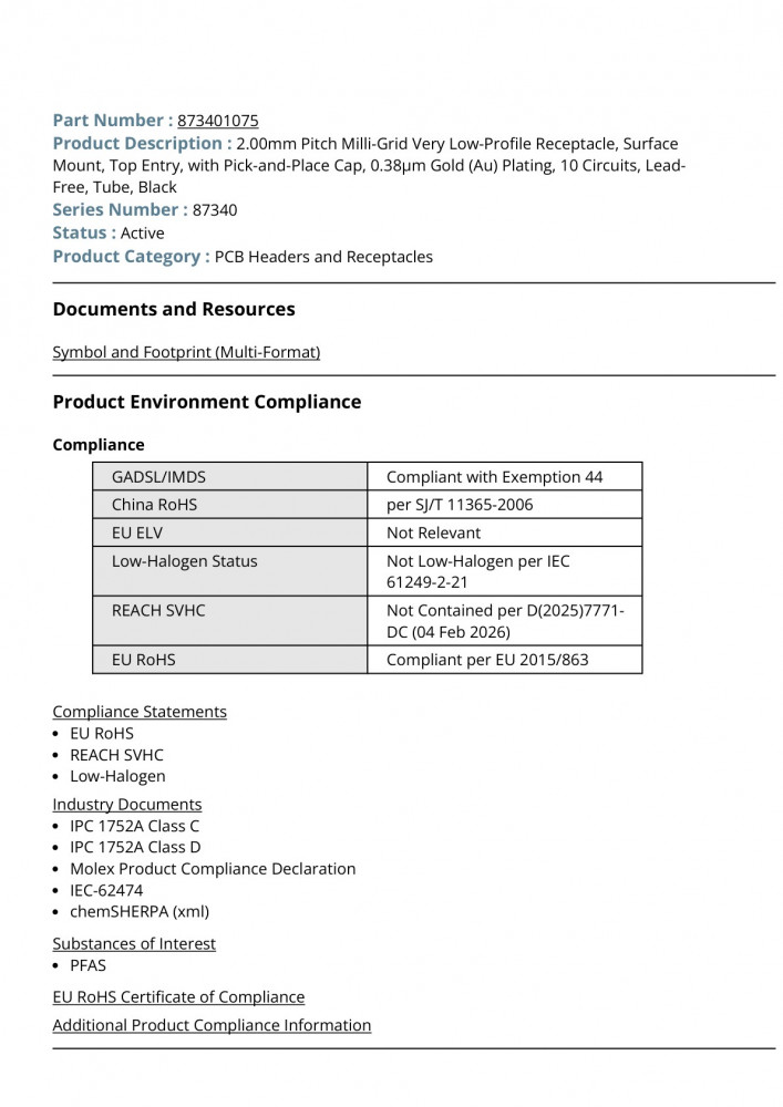 MOLEX 873401075 technical document image 1