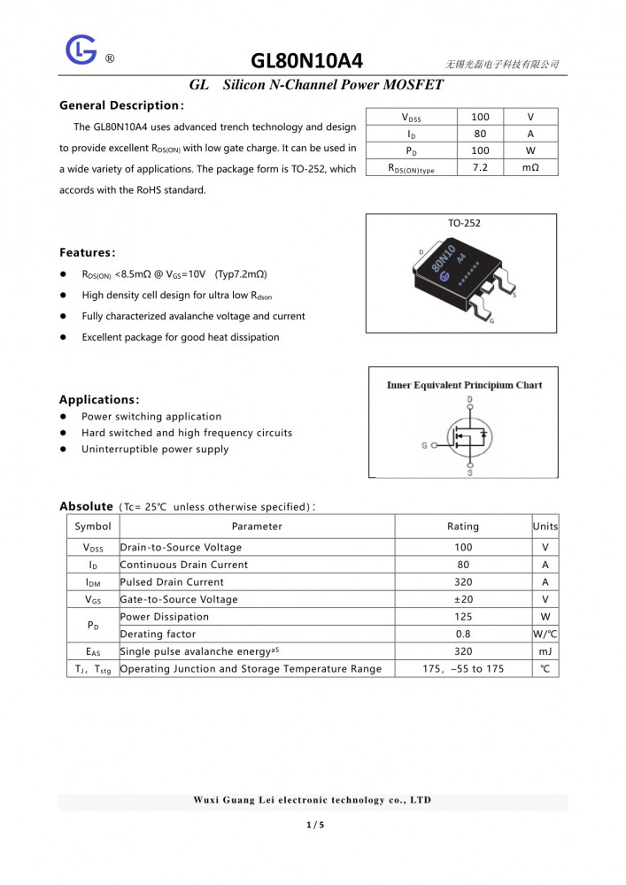 GL80N10A4 datasheet page 1