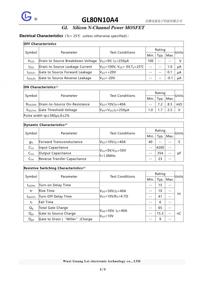 GL80N10A4 datasheet page 2