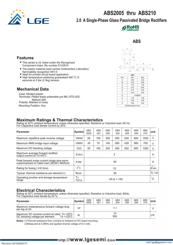 LGE ABS210 datasheet page 1