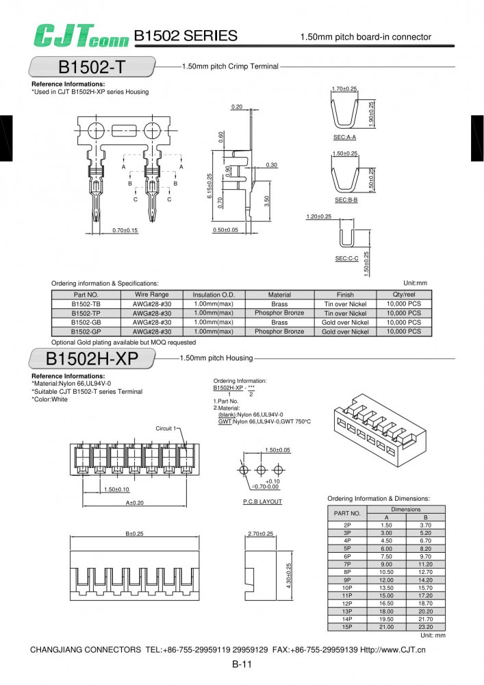 CJT B1502H-10P technical drawing page 2