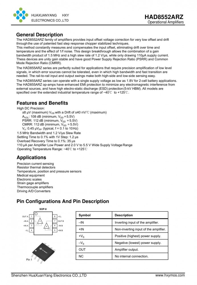 HAD8552ARZ-REEL7 datasheet page 1