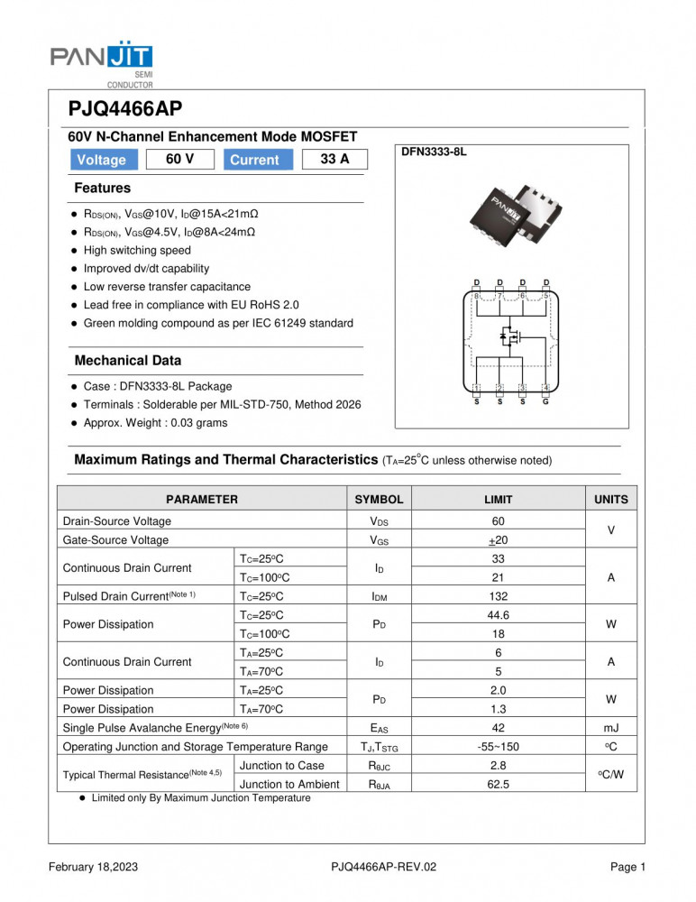 PJQ4466AP datasheet page 1