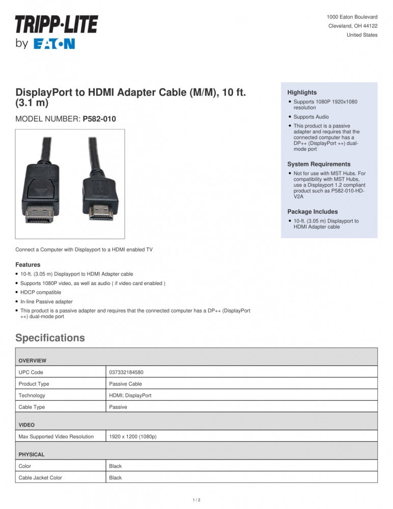 P582-010 technical document page 1