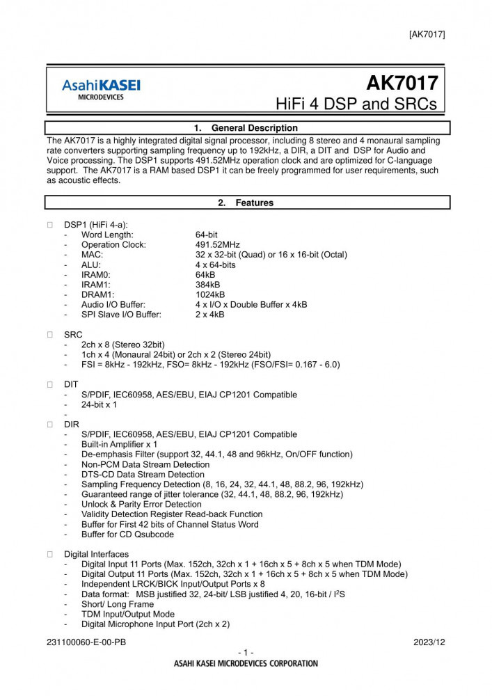 AK7017 document page 1